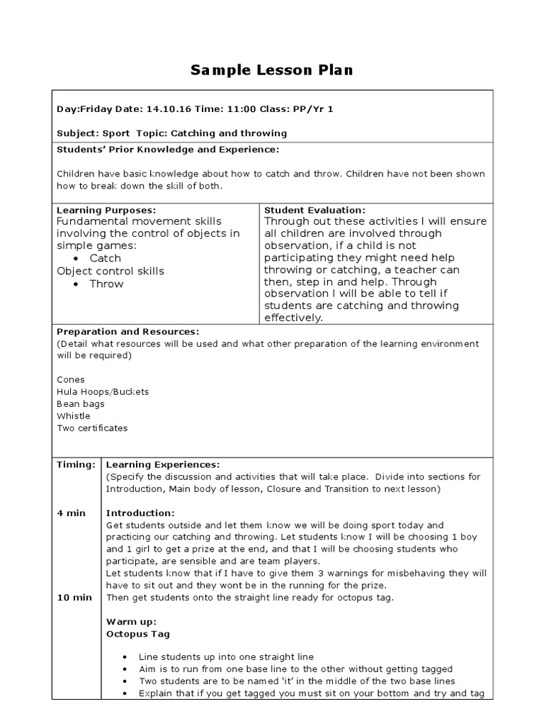 Sample Lesson Plan Hpe | PDF | Lesson Plan | Cognition