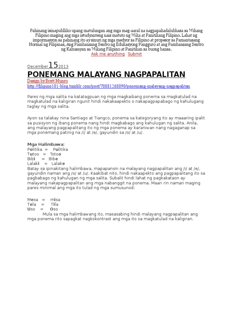 Malayang Pagpapalitan NG Ponema | PDF
