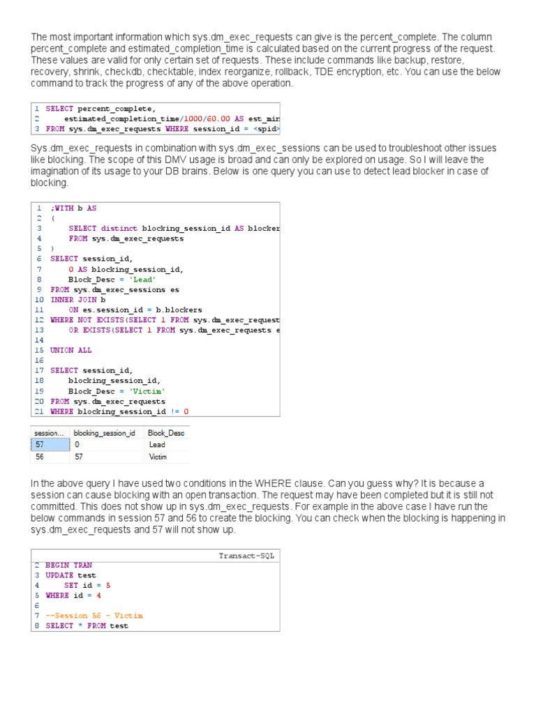Sys DM Exec Requests | PDF