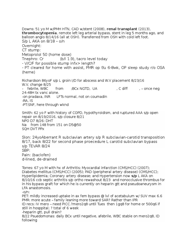 Thrombocytopenia, Remote Left Leg Arterial Bypass, Stent in Leg 5 ...