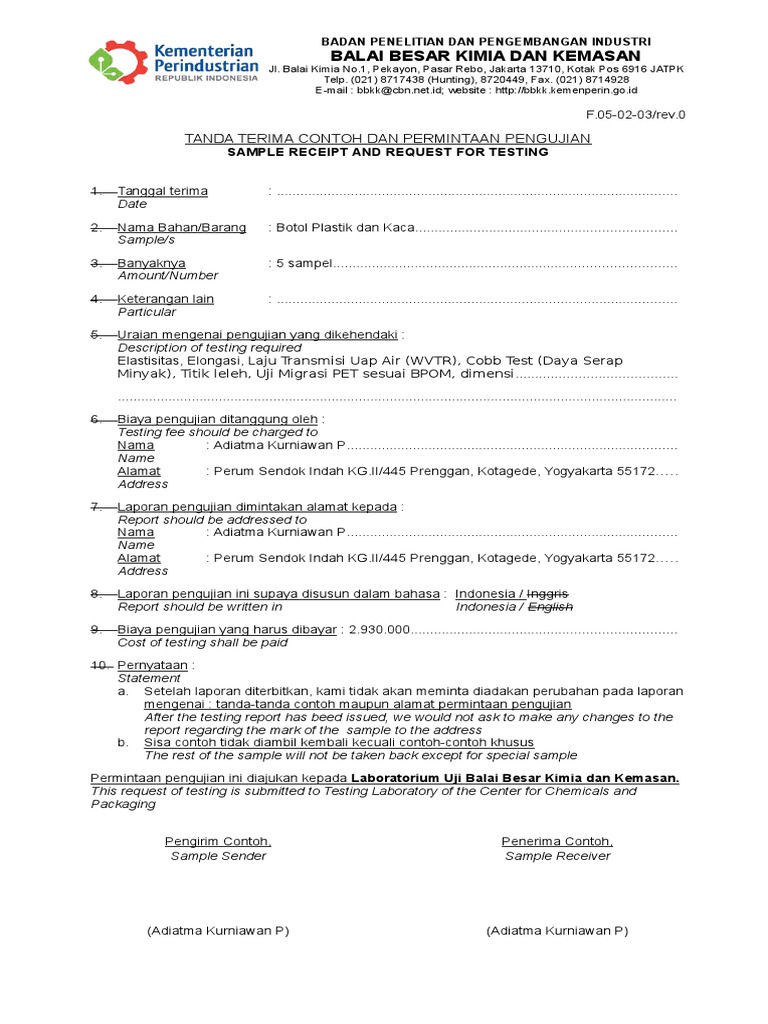 Tanda Terima Sample-Adiatma | PDF