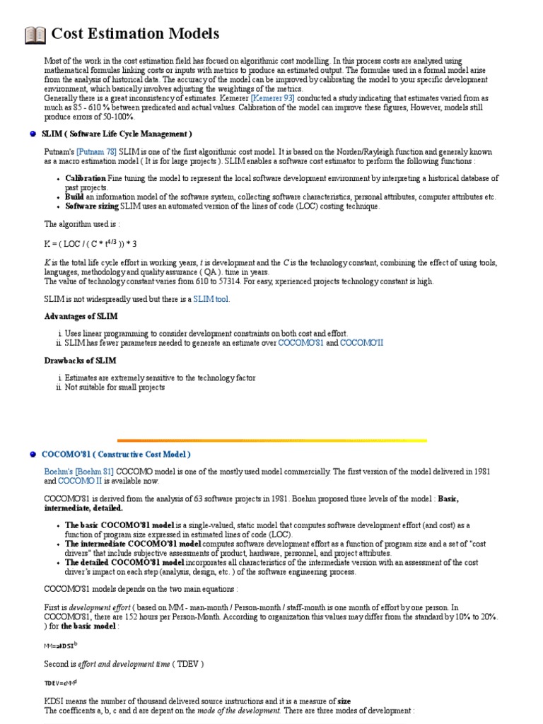 Cost Estimation Models Overview | PDF | Software Development | Software ...