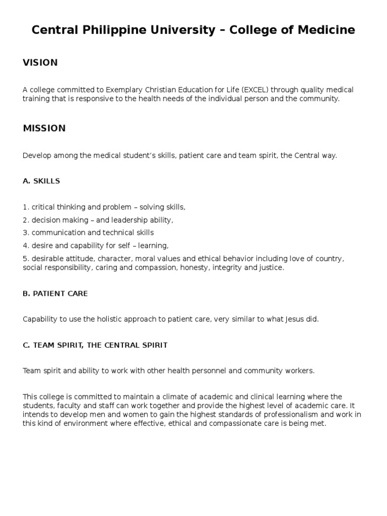 Central Philippine University College of Medicine Info | PDF | Medical ...