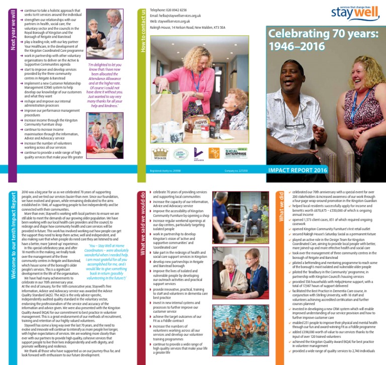 Staywell Services Impact Report 2016 | PDF | Volunteering | Customer ...