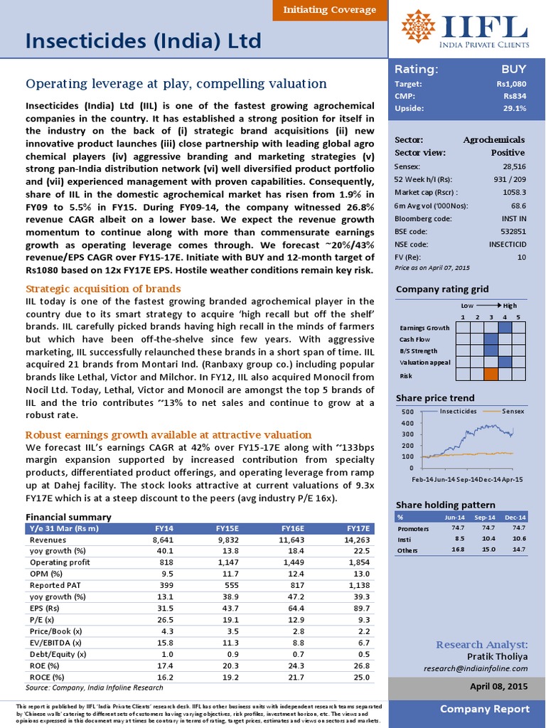 Insecticides India IC 080415 | PDF | Securities Research | Investing