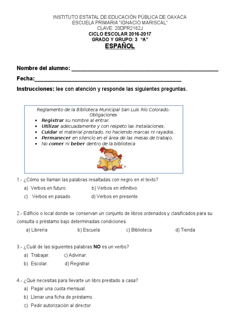 Examen de Español y Matemáticas 3° A | PDF | Hueso | Articulación