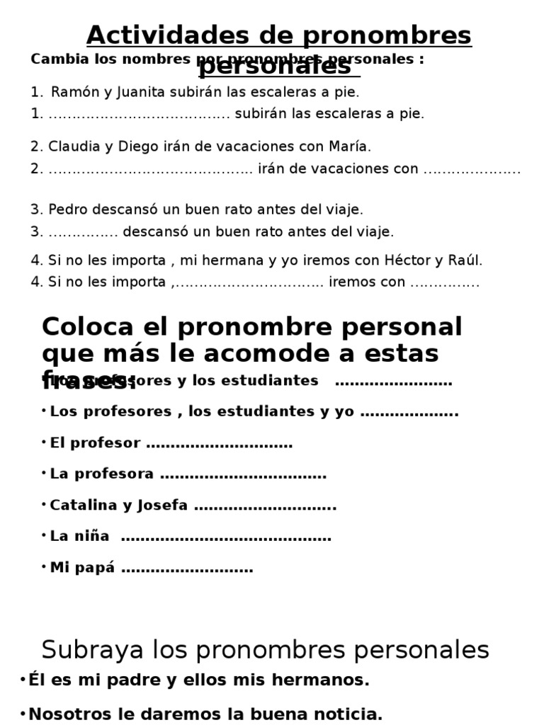 Actividades de Pronombres Personales para Cuaderno | PDF | Crecimiento ...