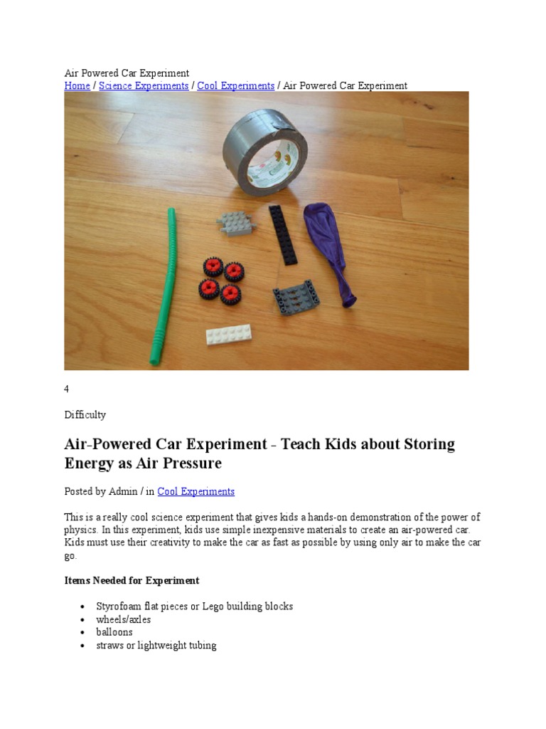 Air-Powered Car Experiment for Kids | PDF | Science Education | Force