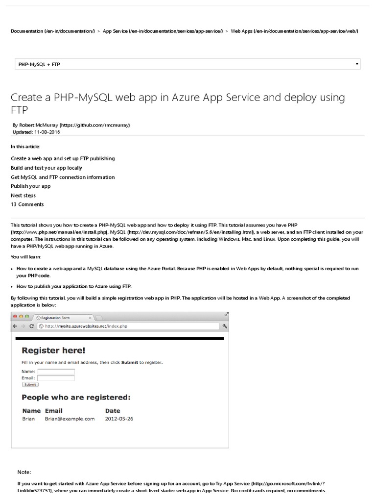 Create A Php Mysql Web App In Azure App Service And Deploy Using Ftp A2