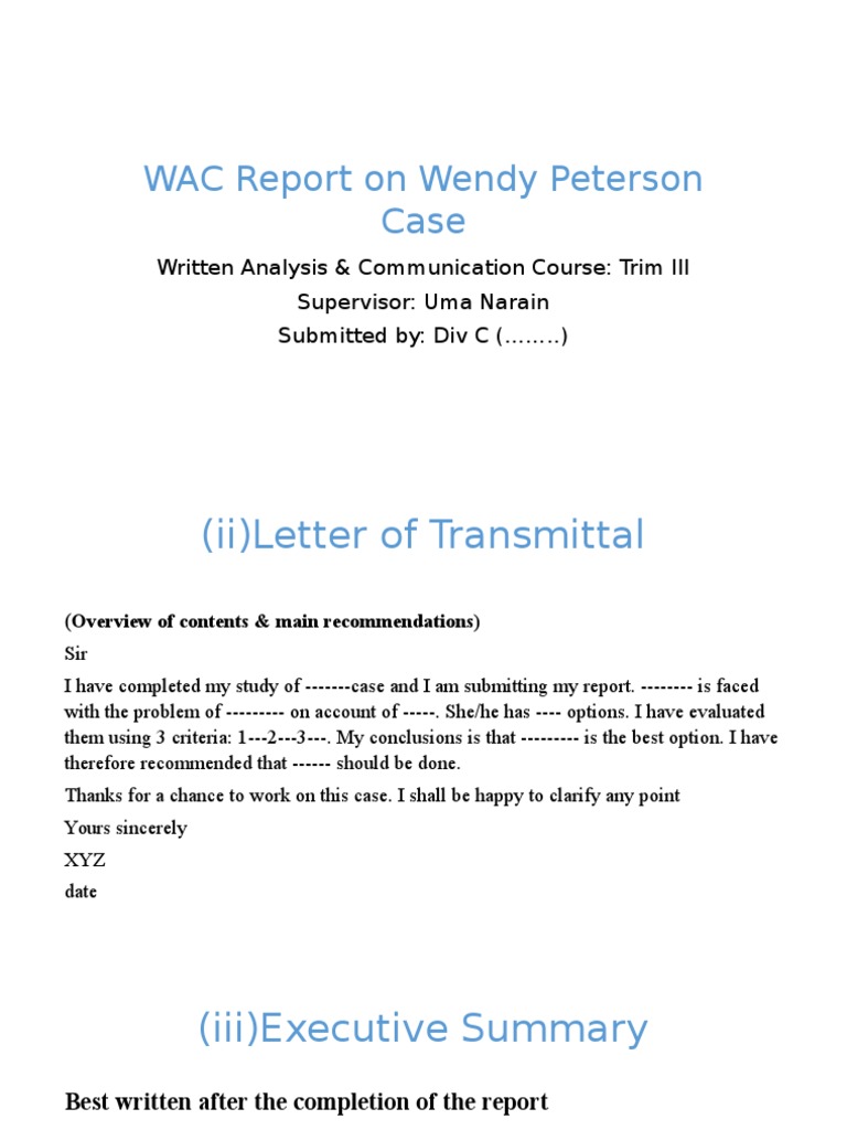 WAC Report: Wendy Peterson Case Analysis | PDF | Critical Thinking ...