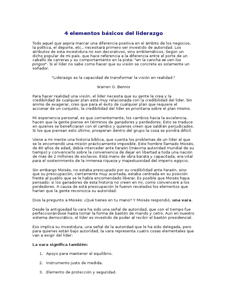 4 Elementos Básicos Del Liderazgo | PDF | Liderazgo | Conceptos psicologicos