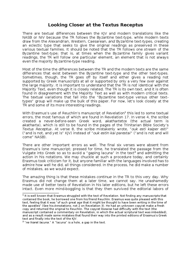 Looking Closer at The Textus Receptus | PDF | King James Version ...