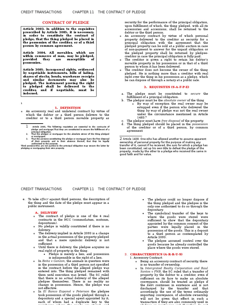 Understanding the Essentials of a Contract of Pledge | PDF | Pawnbroker ...
