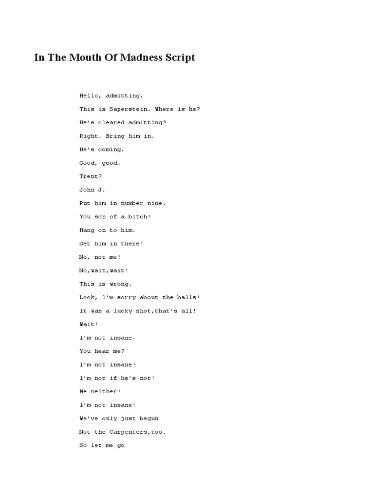 In The Mouth of Madness Script | PDF | Jesus