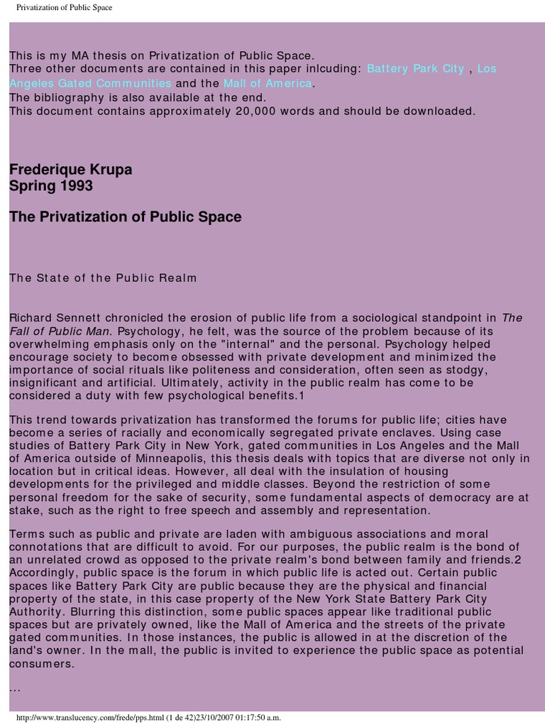 Impact of Public Space Privatization | PDF | Affordable Housing | Manhattan