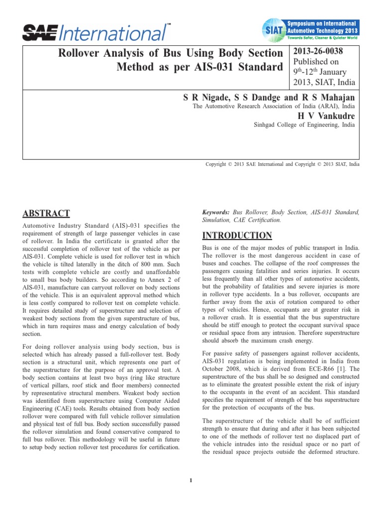 Rollover Analysis of Bus Using Body Section | PDF | Bus | Traffic Collision