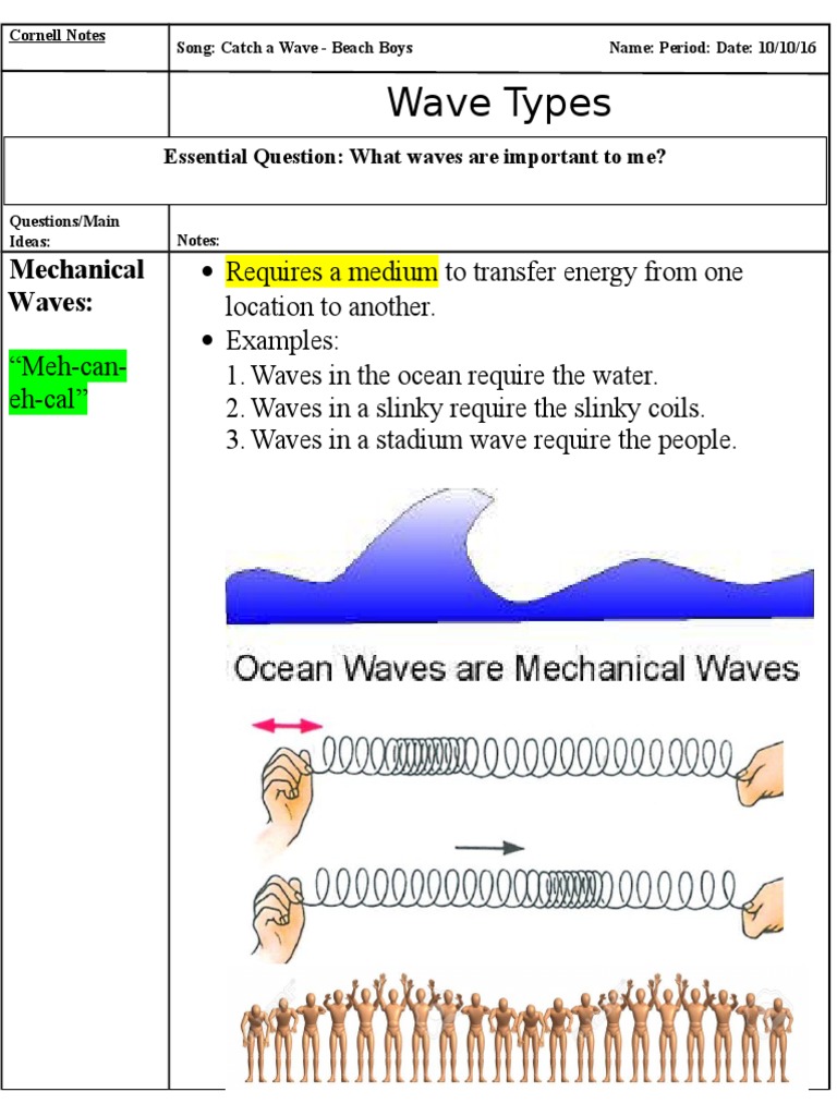 Cornell Notes For Types of Waves | PDF | Experimental Physics | Waves