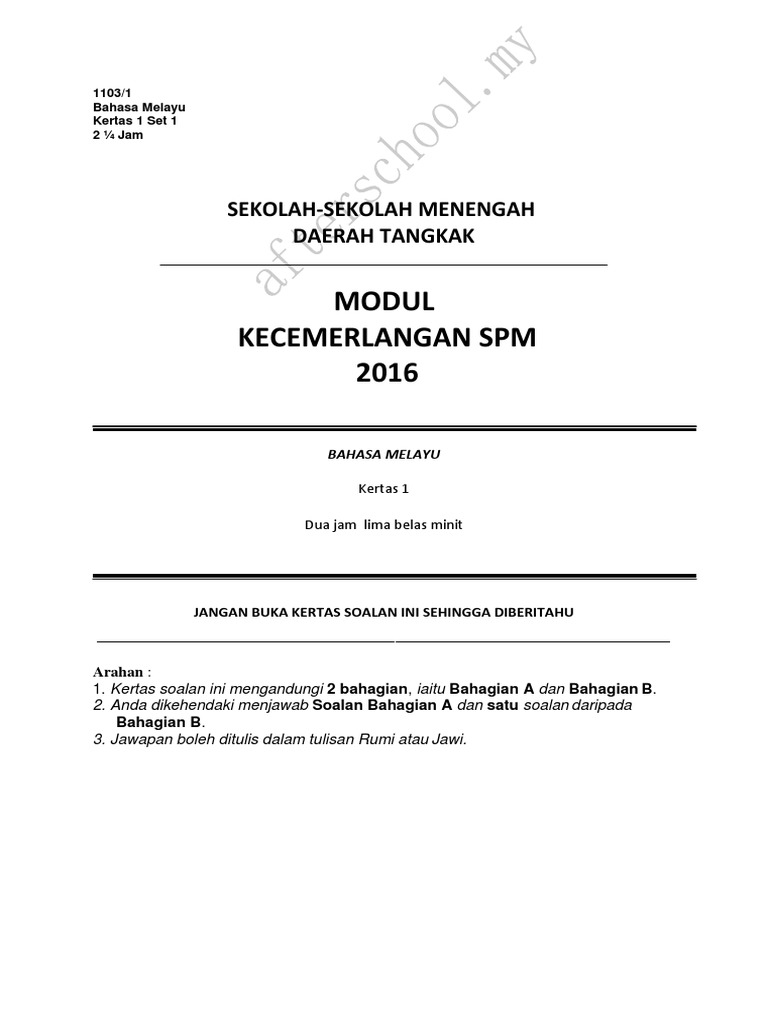 2016 - Johor - Bahasa Melayu PPD Tangkak PDF | PDF