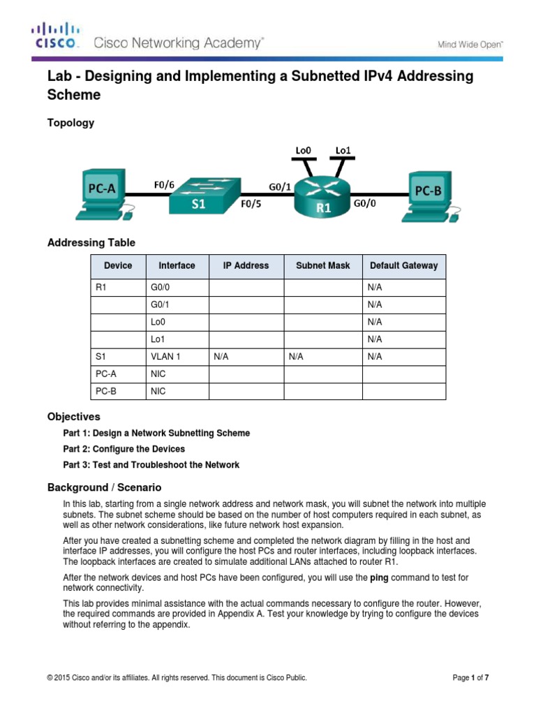 8.1.4.8 Lab - Designing and Implementing A Subnetted IPv4 Addressing Scheme | PDF | Ip Address ...
