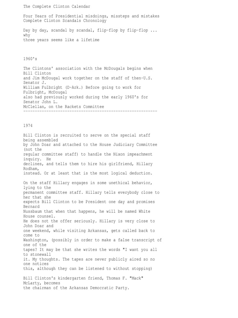 Clinton Scandals Timeline: 1970s-1990s | PDF | Hillary Clinton ...