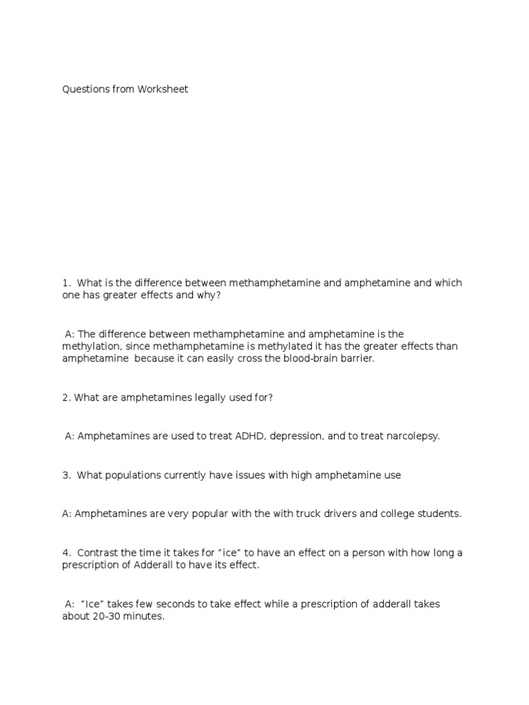Questions From Worksheet | PDF | Methamphetamine | Medical Diagnosis