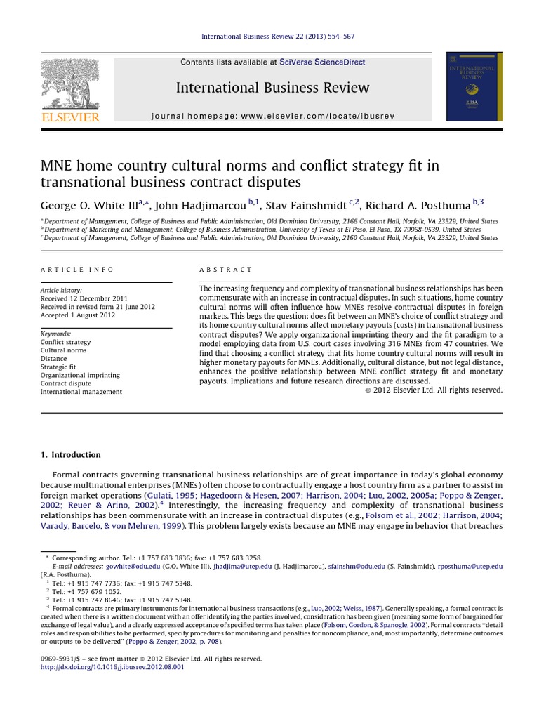 MNE Conflict Strategy and Cultural Fit | PDF | Regression Analysis ...