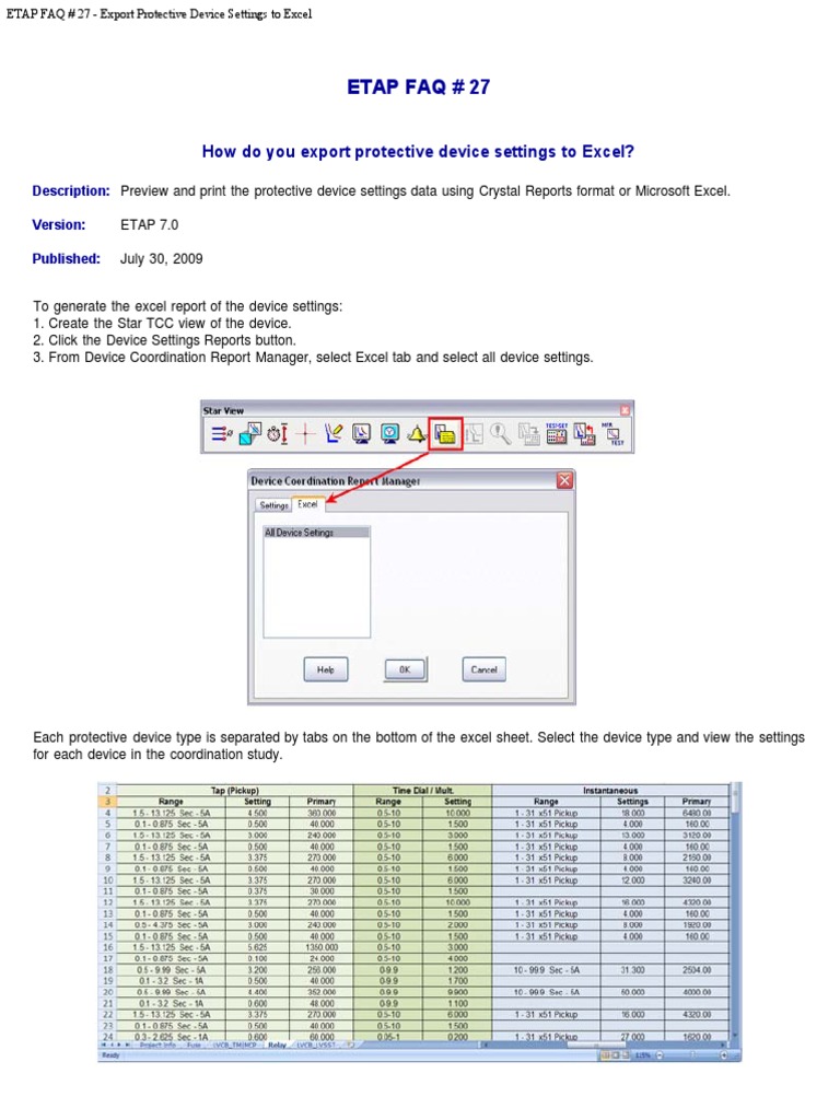 ETAP FAQ Export Protective Device To Excel PDF | PDF