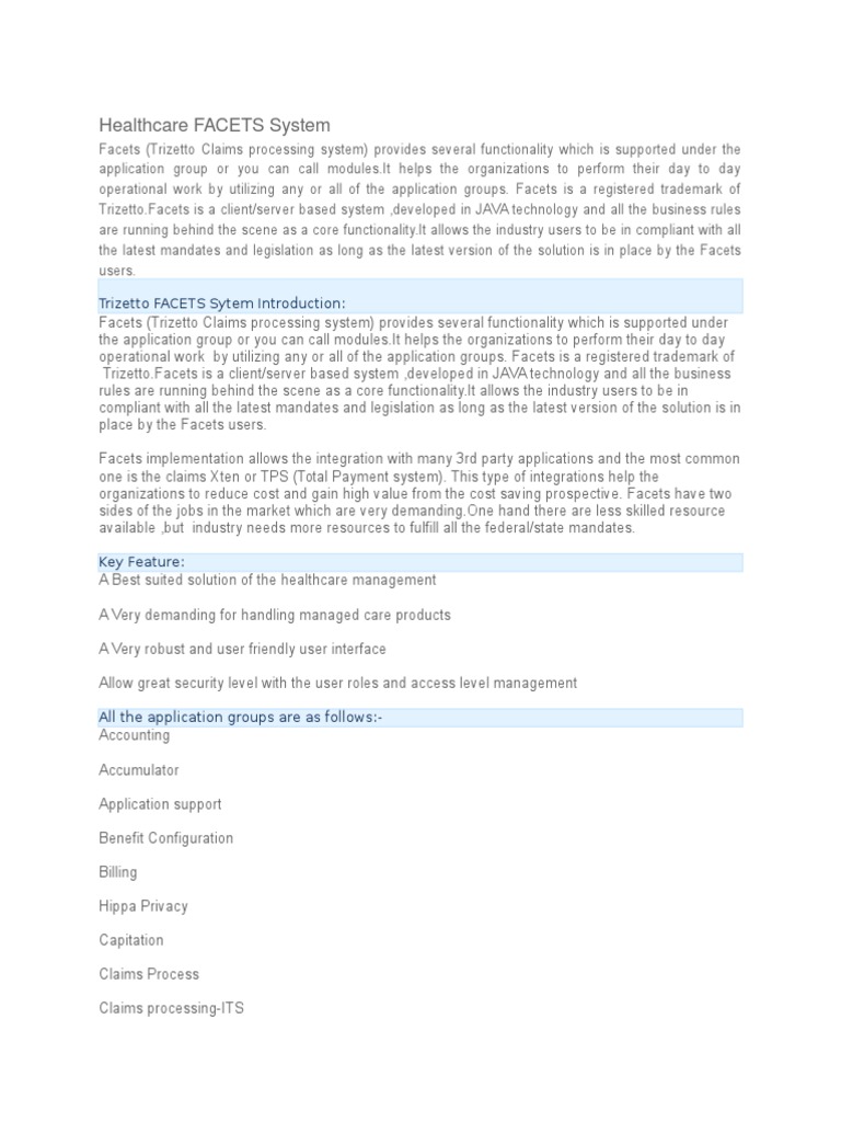 Healthcare FACETS System | Application Software | Health Insurance ...