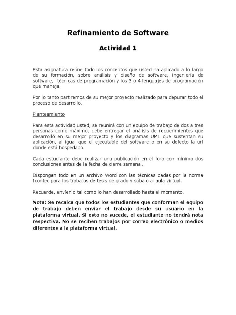 Refinamiento de Software Act1 | PDF | Ingeniería de software | Software