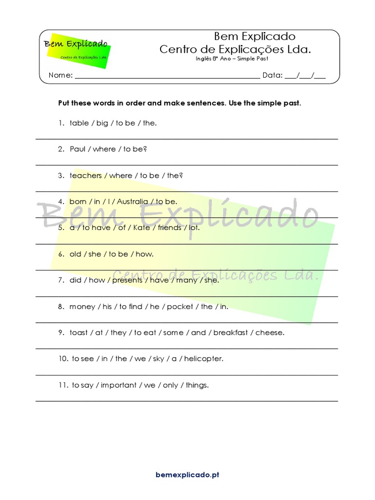 Ficha de Trabalho Past Simple | PDF Ficha de Trabalho Past Simple | PDF