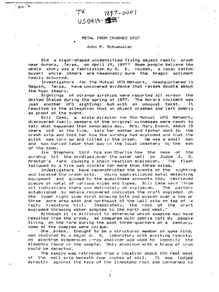 MUFON. Aurora Texas Crash Part 1. 1973 PDF | PDF