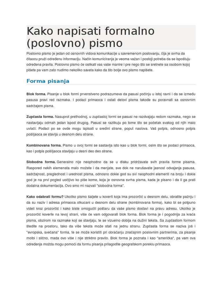 Kako Napisati Formalno Poslovno Pismo | PDF