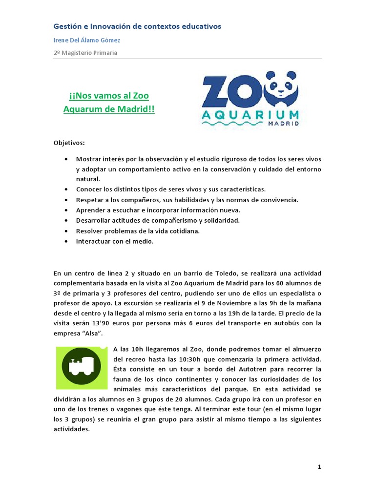 Excursión Escolar al Zoo de Madrid | PDF | Educación primaria | Aprendizaje