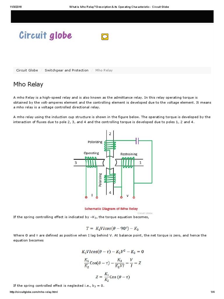 What Is Mho Relay - Description & Its Operating Characteristic ...