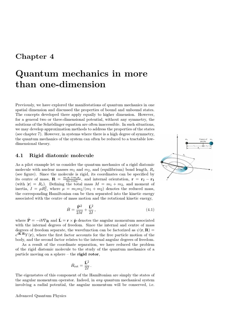 Quantum Mechanics in More Than One-Dimension: 4.1 Rigid Diatomic Molecule | PDF | Hamiltonian ...