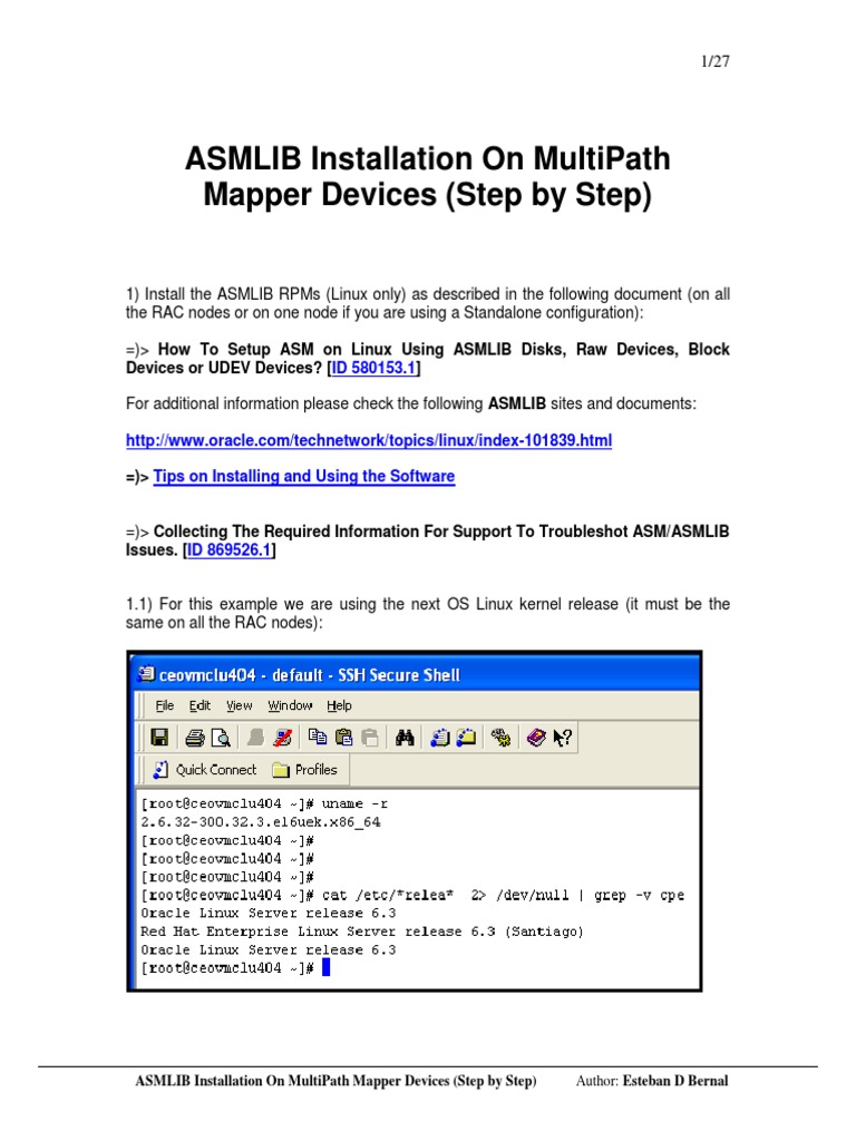 ASMLIB Configuration On Mapper Devices Step by Step Esteban D Bernal | PDF | Linux | Device Driver