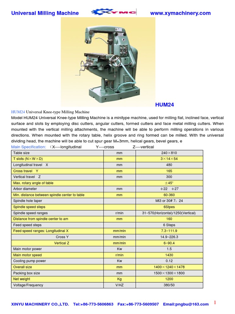 Milling Machine Specifications | PDF | Gear | Manufactured Goods