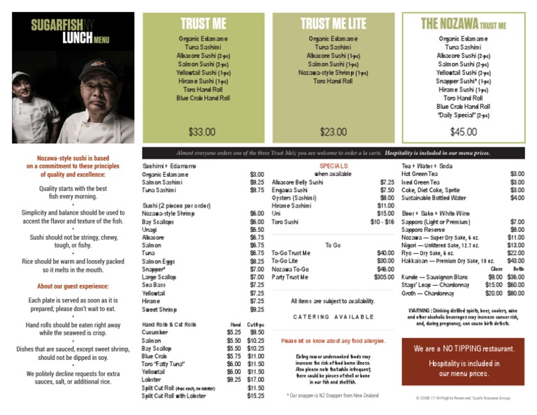Sugarfish NYC Lunch Menu | PDF | Sushi | Food And Drink Preparation