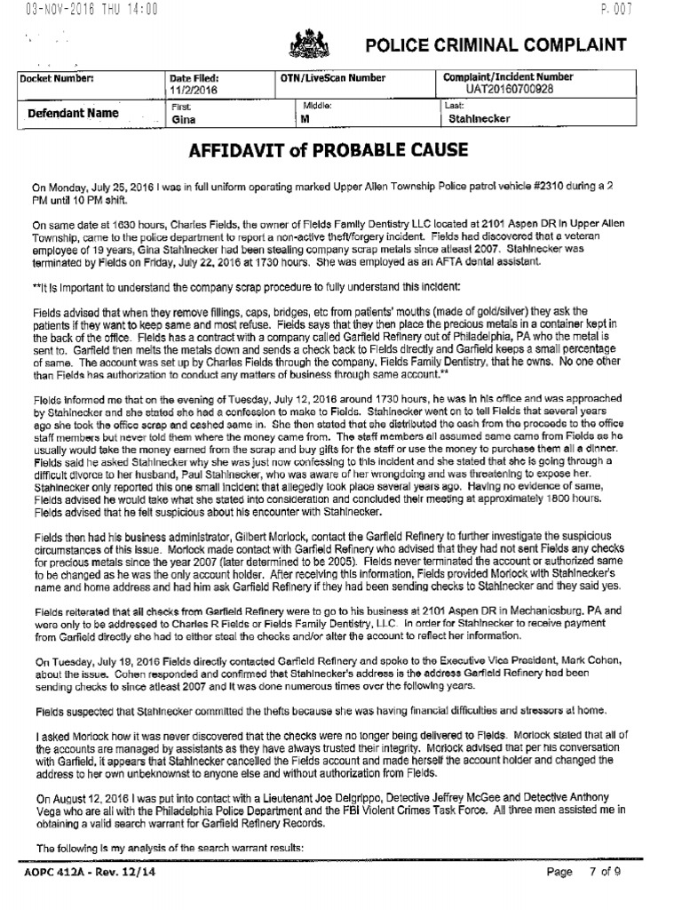 Affidavit of Probable Cause | PDF