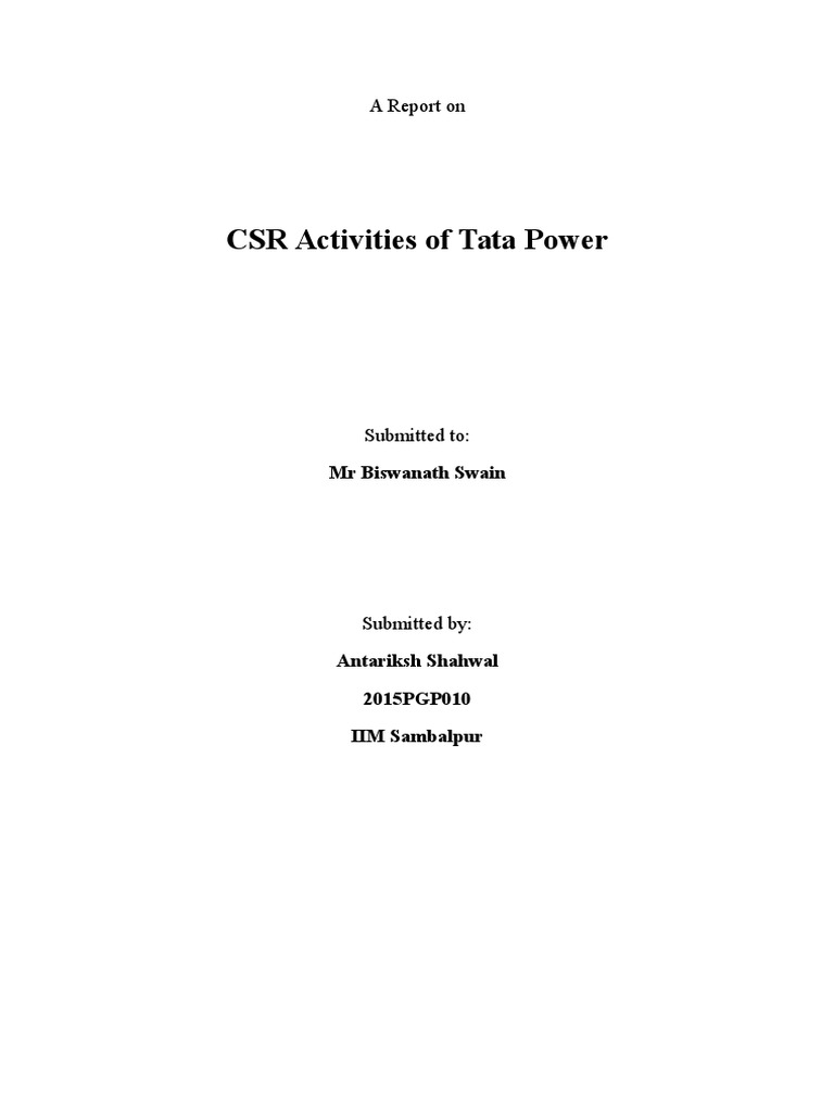 CSR Report on Tata Power | PDF | Corporate Social Responsibility ...