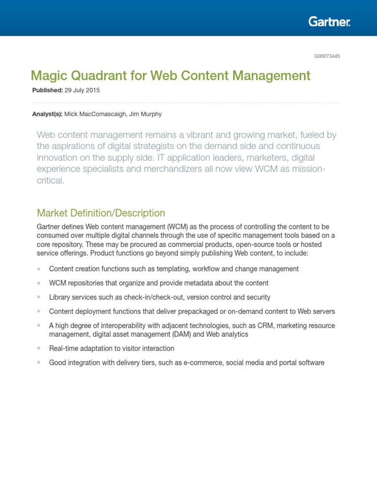 Magic Quadrant For Web Content Management | PDF | Software As A Service ...