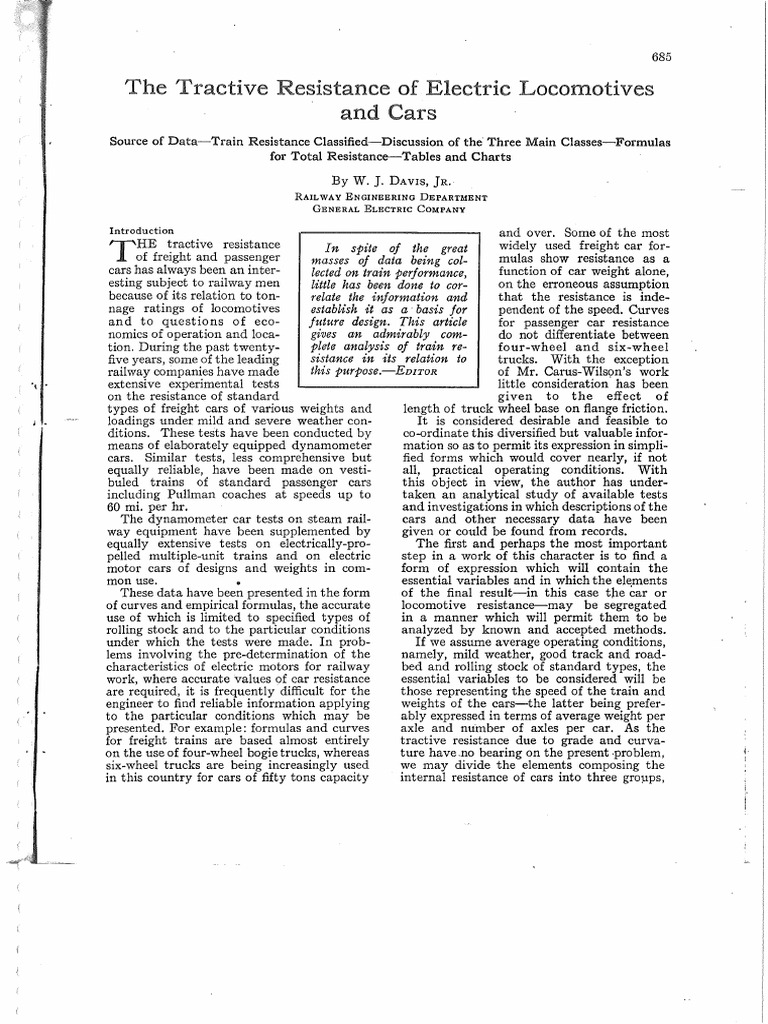 The Tractive Resistance of Electric Locomotives and Cars | PDF