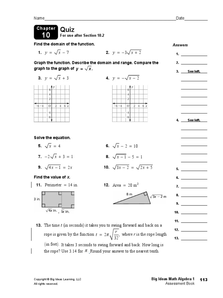 Algebra1 Assessment 10 Midquiz | PDF | Teaching Methods & Materials