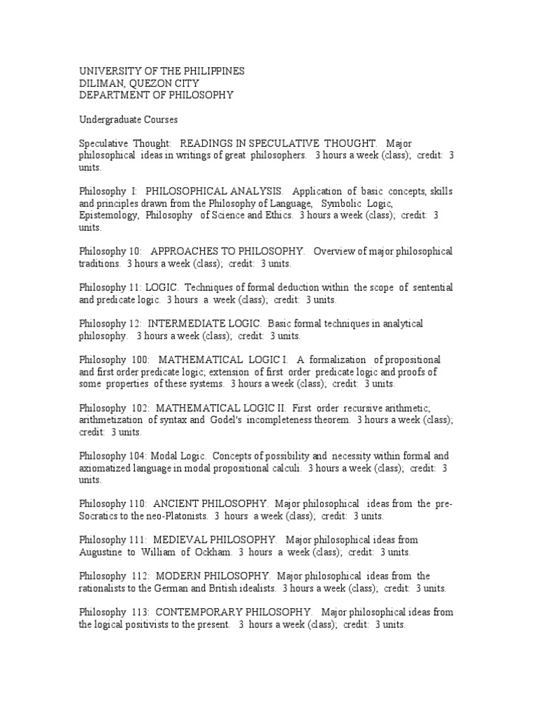 UPD - BA Philosophy Curriculum | PDF | Mathematical Logic | First Order ...
