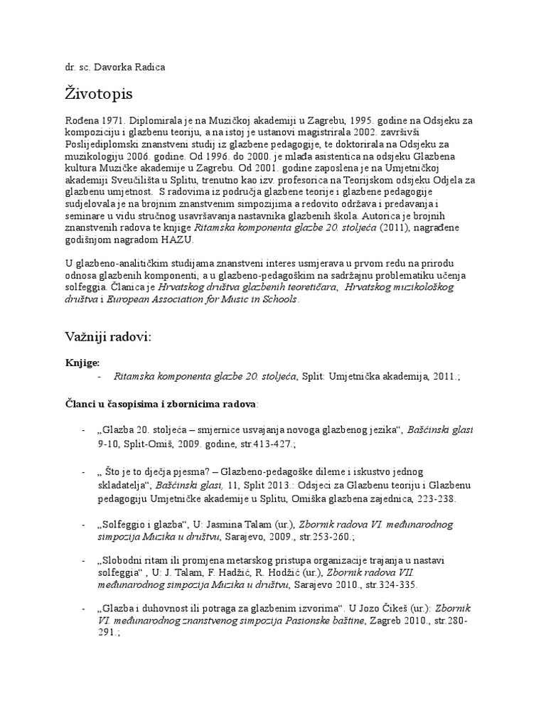 Davorka Radica CV Zivotopis | PDF