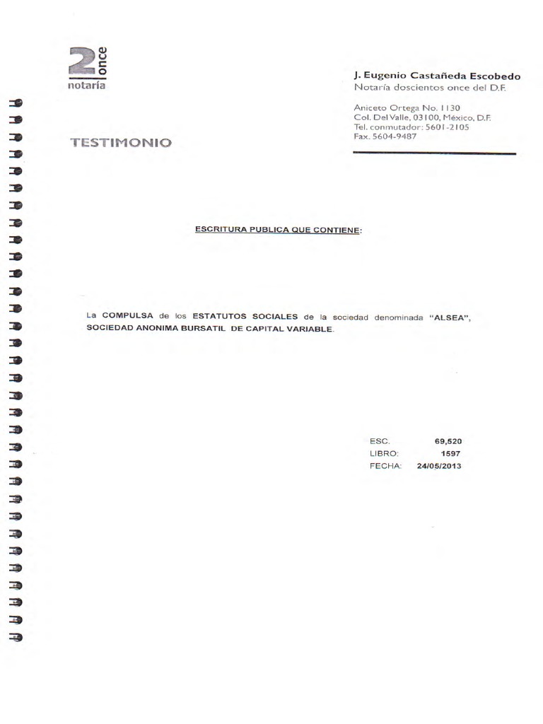 Alsea Compulsa Estatuto Sociales Alsea Sab CV | PDF