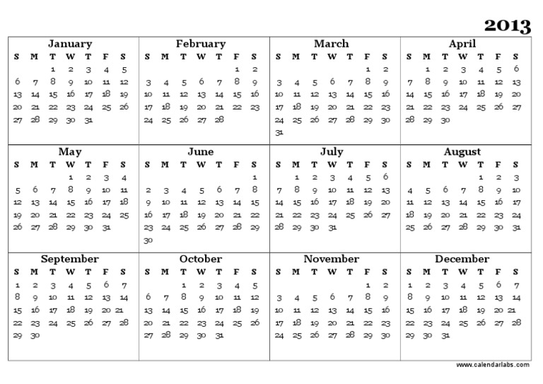 2013 Yearly Calendar Landscape 07 | PDF