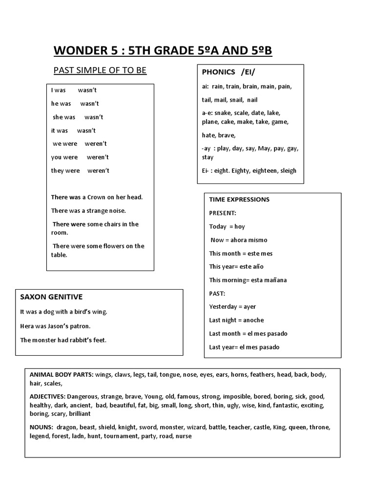Wonder 5 Unit 5 Test Prep Sheet | PDF