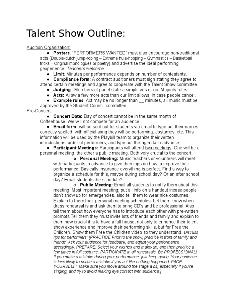 Talentshowplan | PDF | Entertainment (General) | Leisure