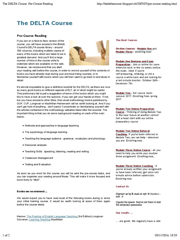 The DELTA Course: Pre-Course Reading | PDF | Learning | Cognition